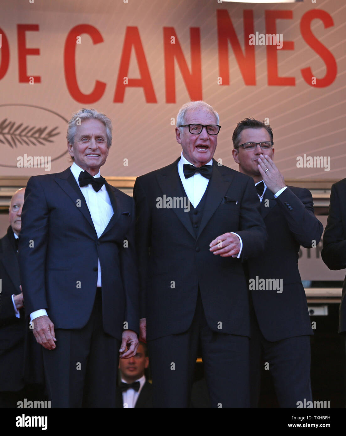 Michael Douglas (L), Jerry Weintraub (C) and Matt Damon arrive on the ...