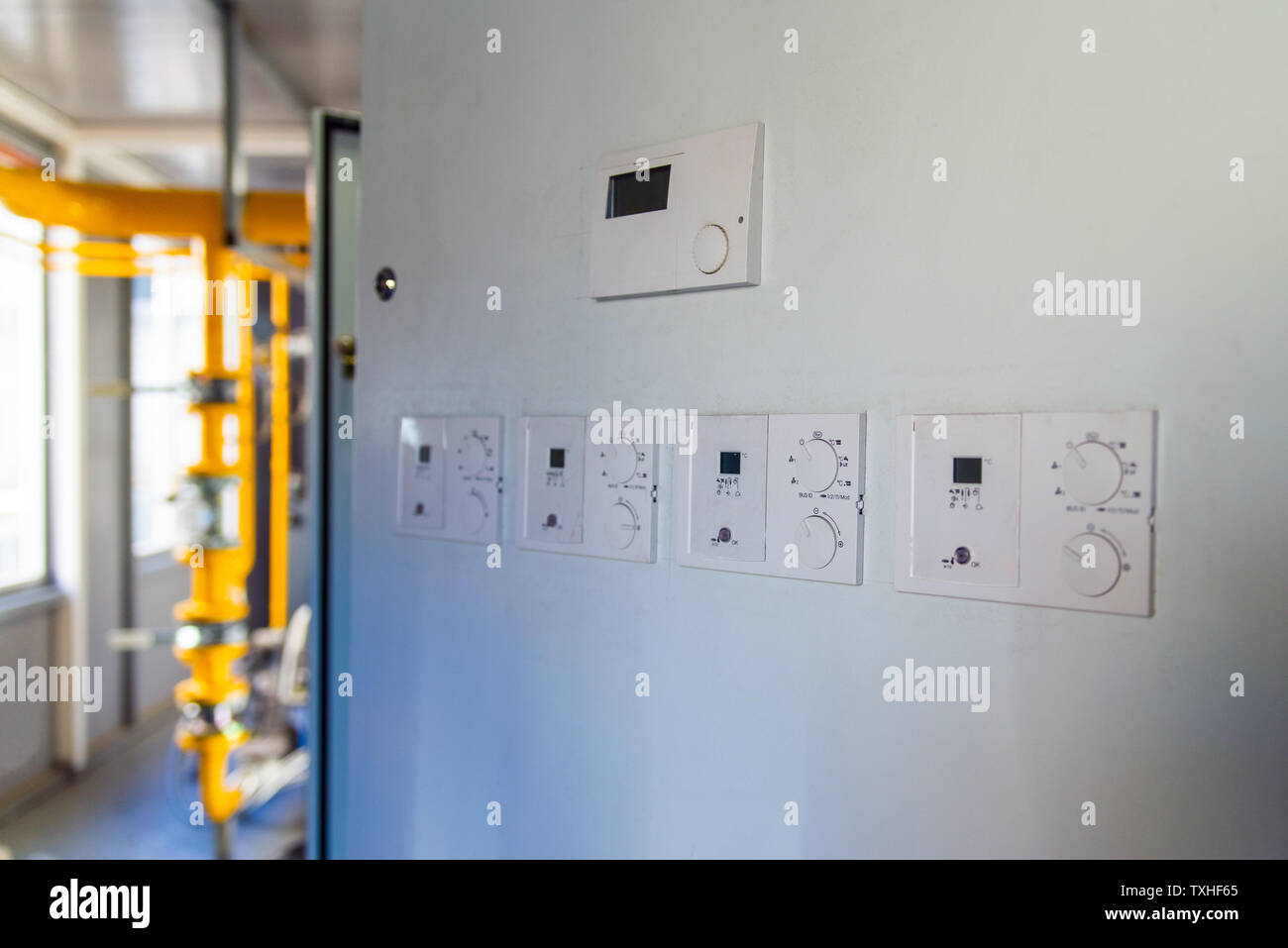 Control panel of automatic on electric box on gas boiler house Stock ...
