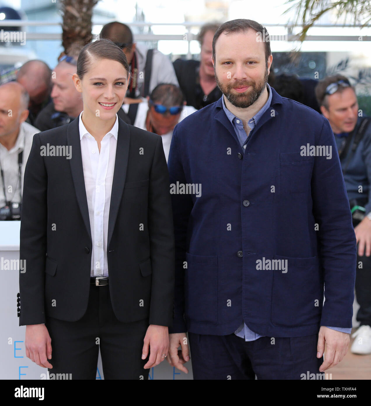 Ariane Labed (L) and Yorgos Lanthimos arrive at a photo call for the ...
