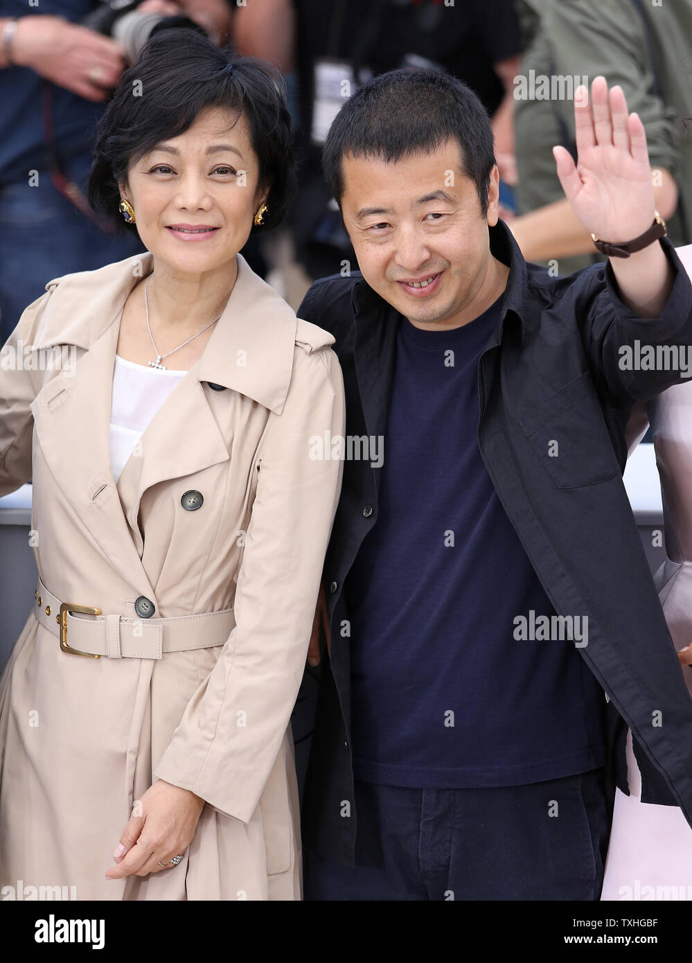 Sylvia Chang (L) and Zhang-Ke Jia arrive at a photocall for the film "Shan He Gu Ren (Mountains ...