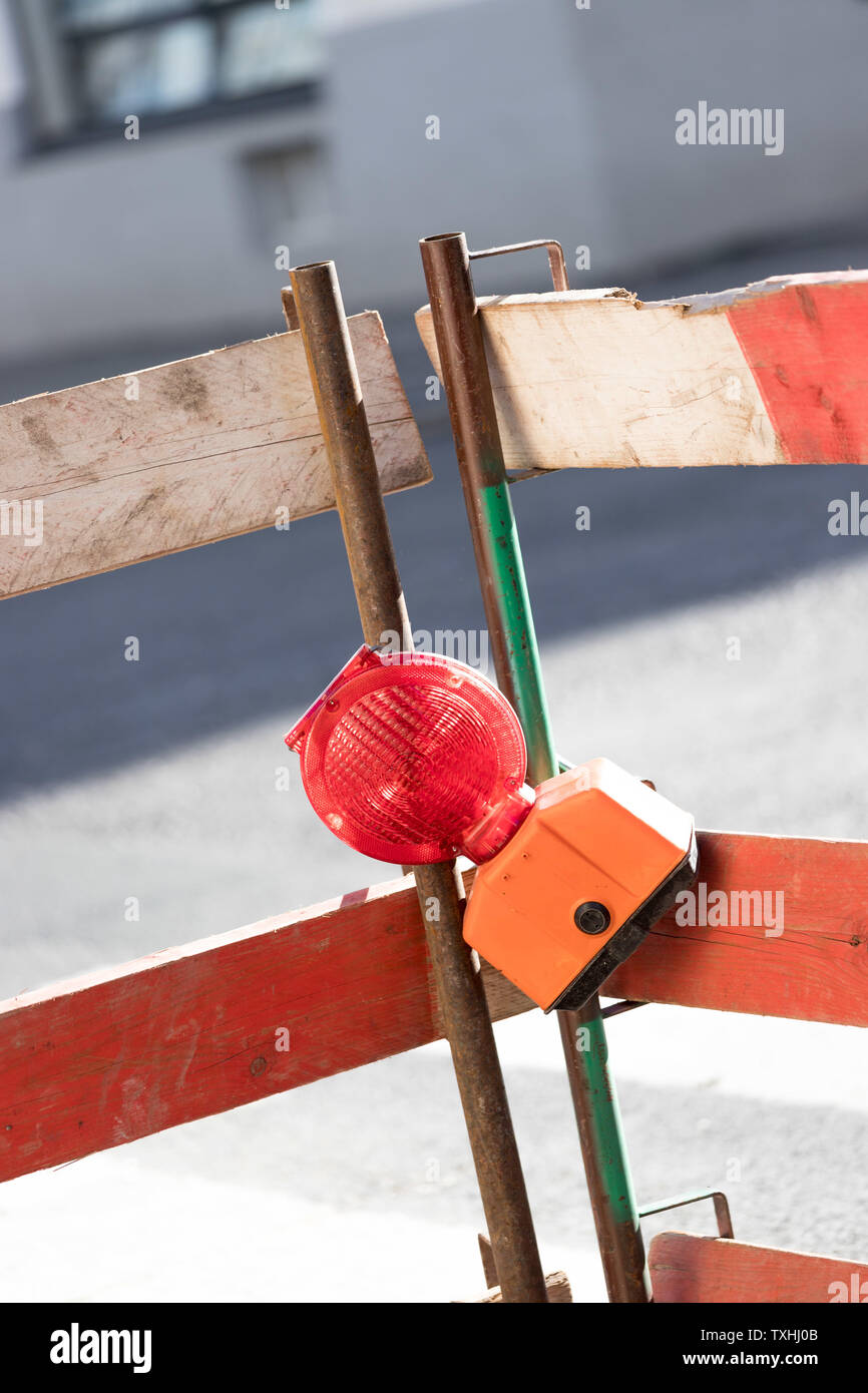 Road works with signal or warning lamp, summer time Stock Photo - Alamy