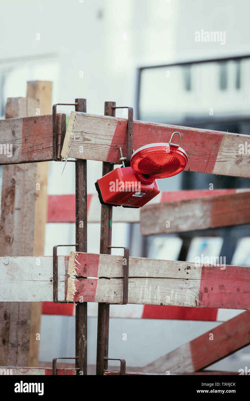 Road works with signal or warning lamp, summer time Stock Photo - Alamy