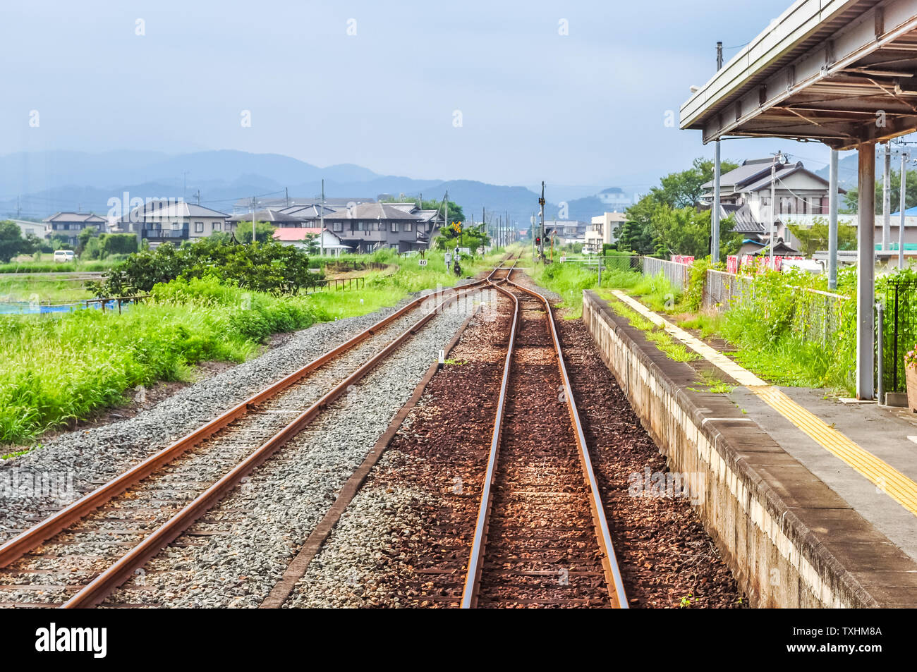 Scenery of rural railway tracks in Japan Stock Photo - Alamy