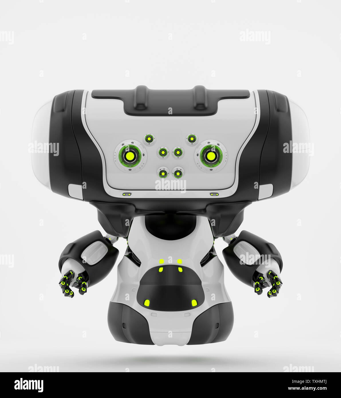 Cute aerial robot with vacuum cleaner function, 3d rendering Stock ...