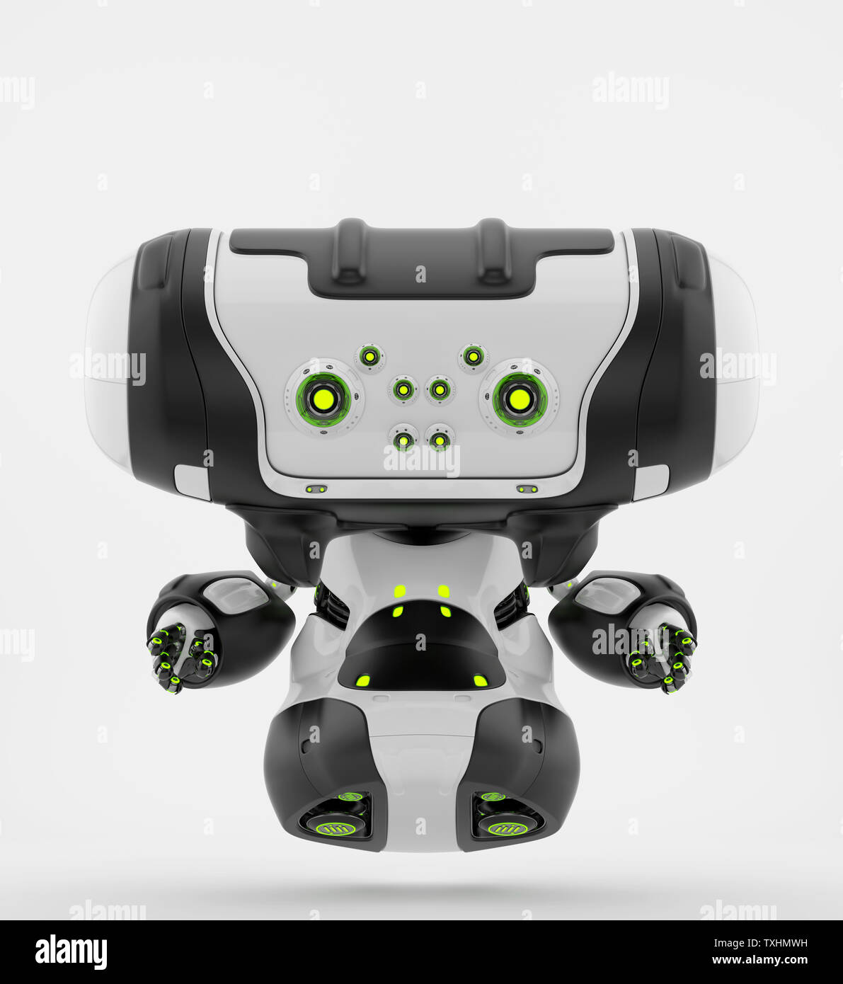 Cute aerial robot with vacuum cleaner function, 3d rendering Stock ...