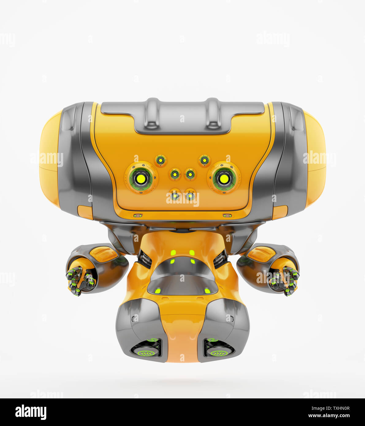 Cute aerial robot with vacuum cleaner function, 3d rendering Stock ...