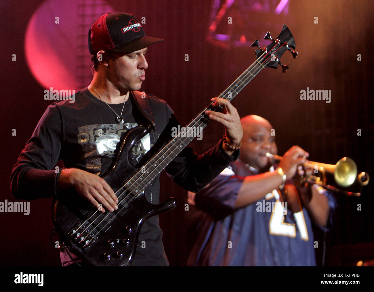 Stefan Lessard (L) and Rashawn Ross of the Dave Matthews Band perform ...
