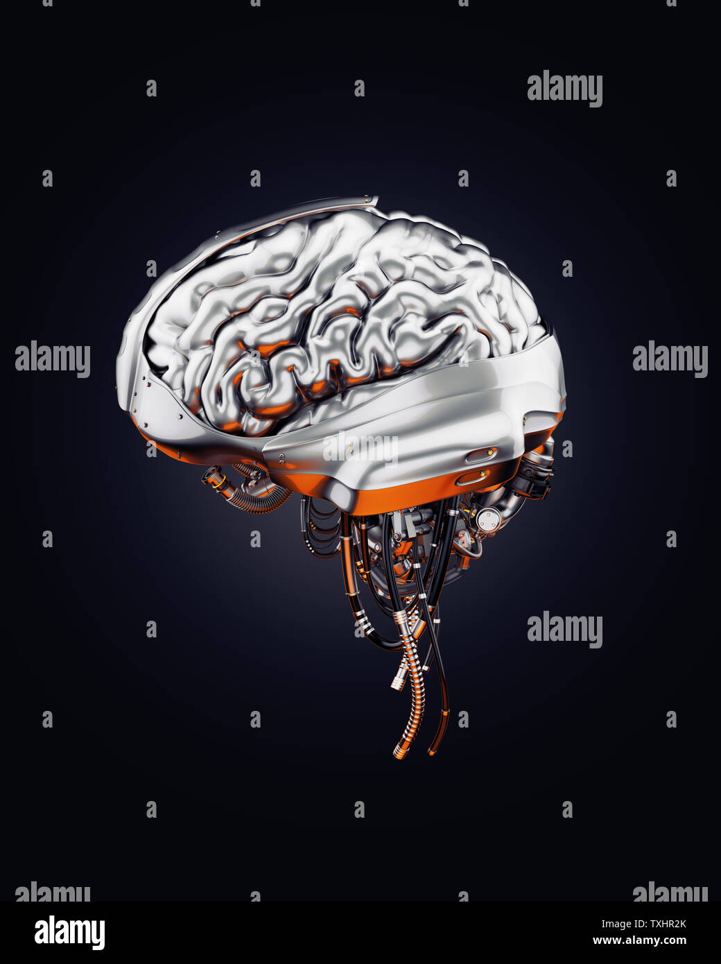 Steel cyber brain, artificial robotic organ, 3d rendering Stock Photo ...