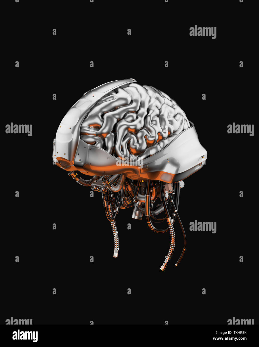 Steel cyber brain, artificial robotic organ, 3d rendering Stock Photo ...
