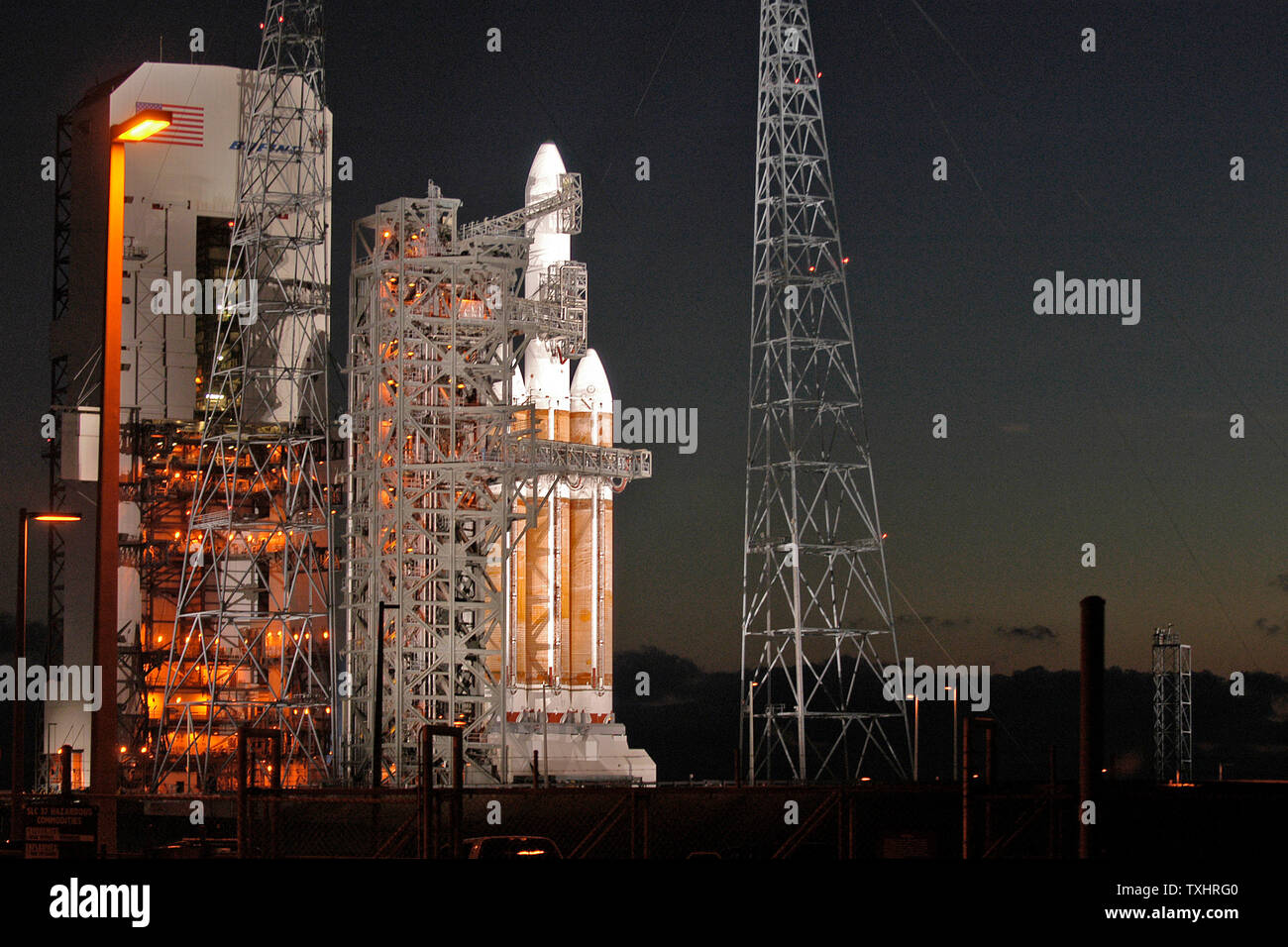 As dawn breaks on Complex 37B at the Cape Canaveral Air Force Station ...