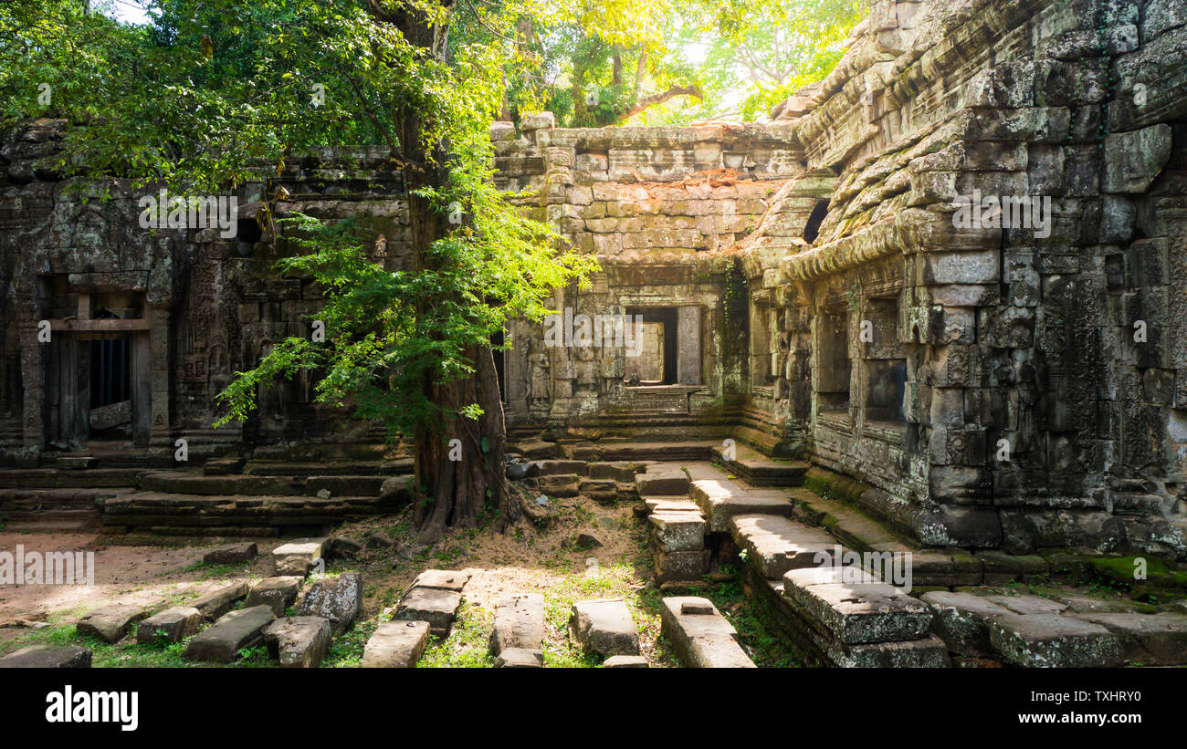 The old abandon stone Khmer castle in Angkor Wat complex know as name ...