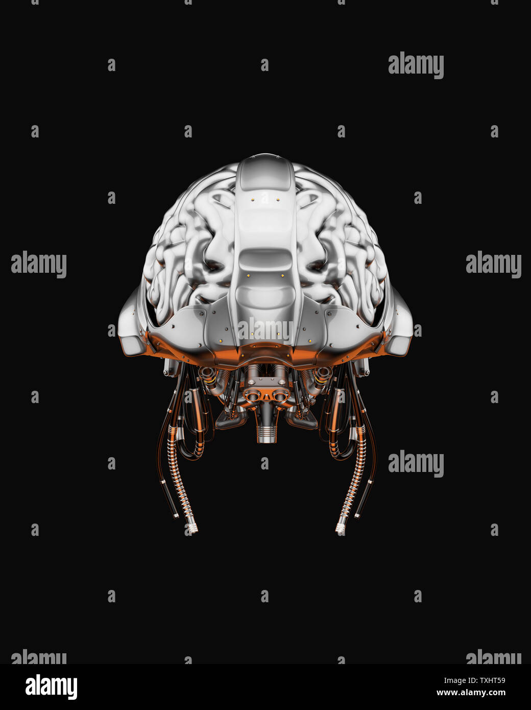 Steel cyber brain, artificial robotic organ, 3d rendering Stock Photo ...