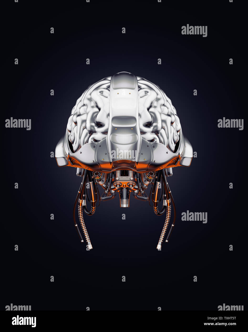 Steel cyber brain, artificial robotic organ, 3d rendering Stock Photo ...