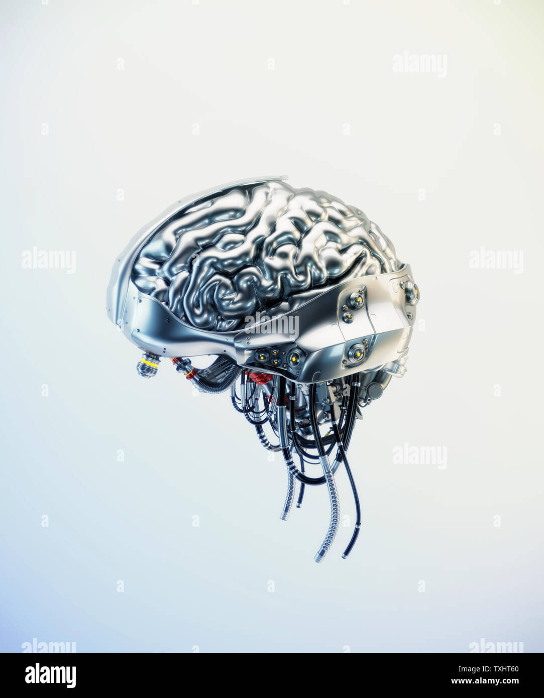 Steel cyber brain, artificial robotic organ, 3d rendering Stock Photo ...