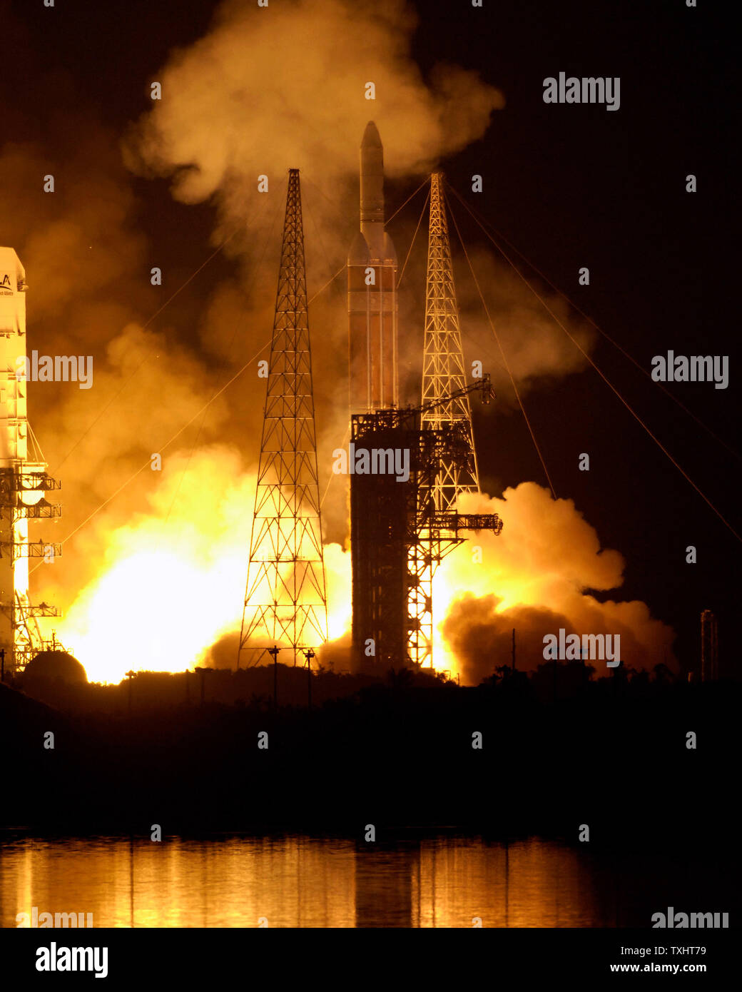 A Boeing Delta IV "Heavy" rocket launches at 8:50 PM EST by the United ...