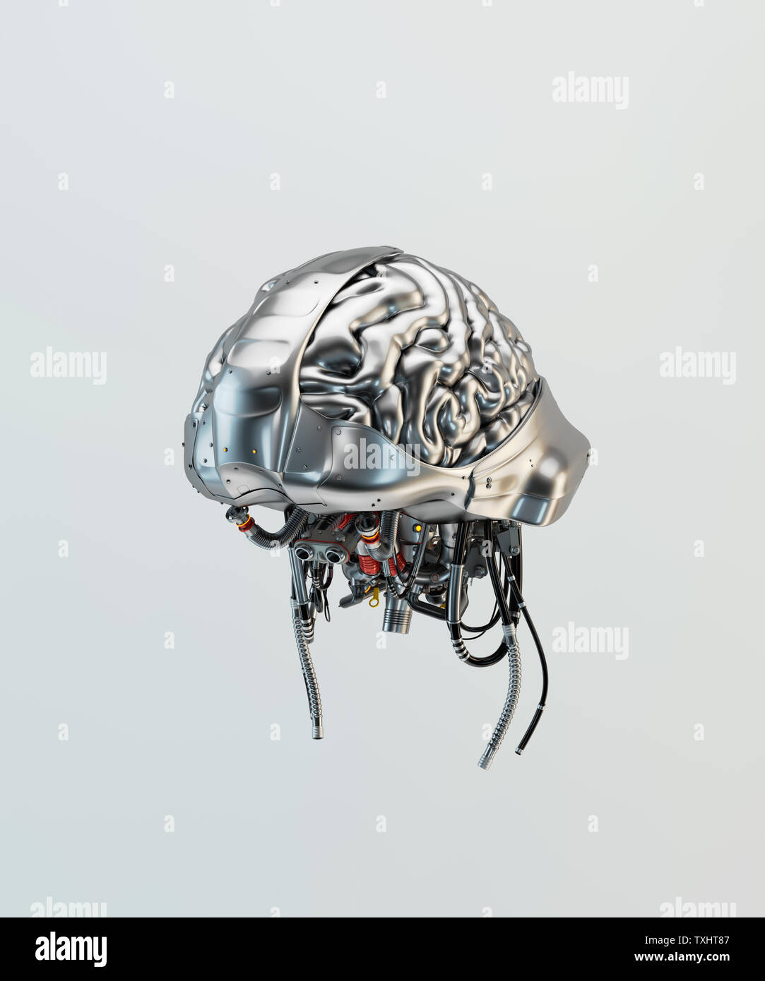 Steel cyber brain, artificial robotic organ, 3d rendering Stock Photo ...