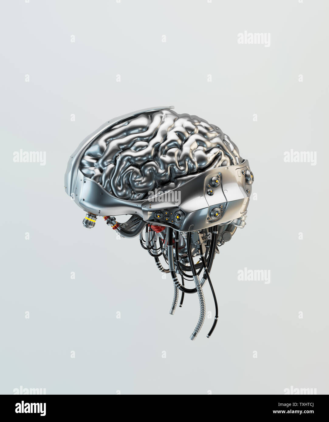 Steel cyber brain, artificial robotic organ, 3d rendering Stock Photo ...