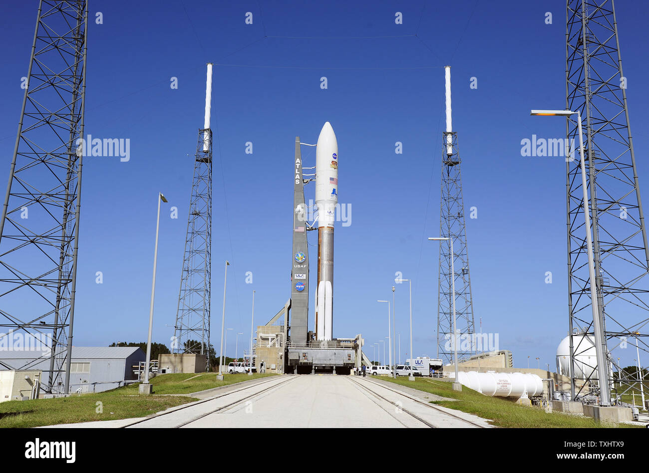 A United Launch Alliance Atlas V rocket is prepared for the launch of ...