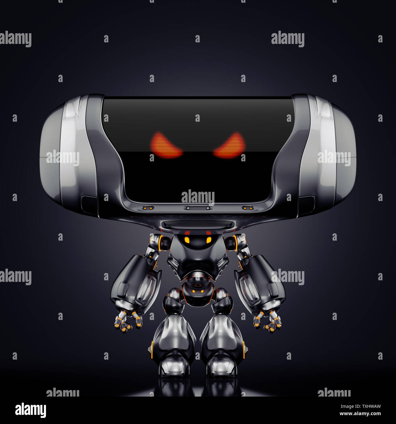 Robotic creature with wide digital head, 3d rendering Stock Photo - Alamy