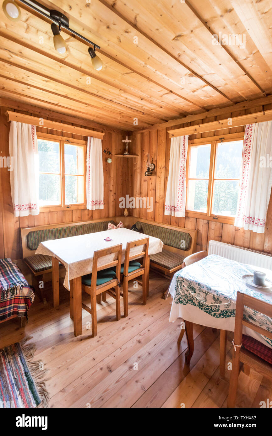 Inside of a rustic wooden hut or cabin, Austria Stock Photo - Alamy