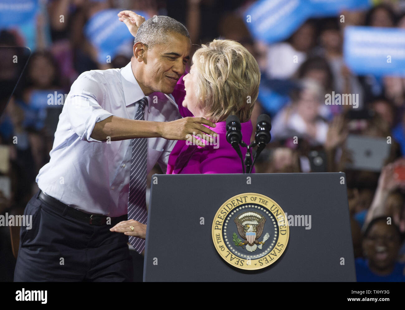 President Barack Obama hugs Democratic presidential candidate Hillary ...