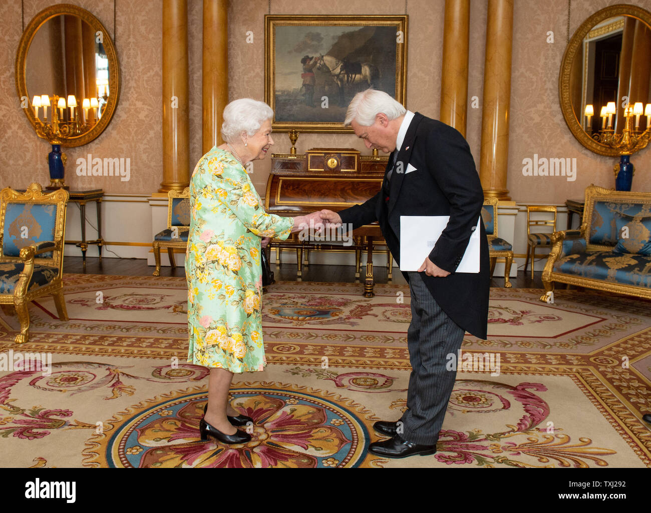 Queen Elizabeth II meets Ambassador of Norway Wegger Strommen during a ...