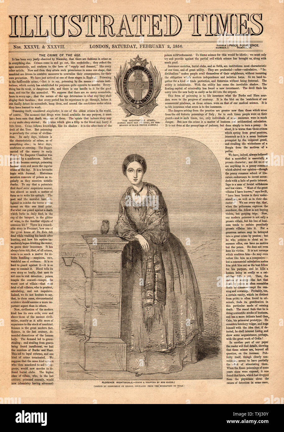 1856 Illustrated Times front page illustration of Florence Nightingale ...