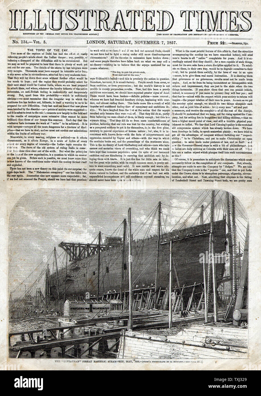 1857 Illustrated Times front page reporting the construction of ...