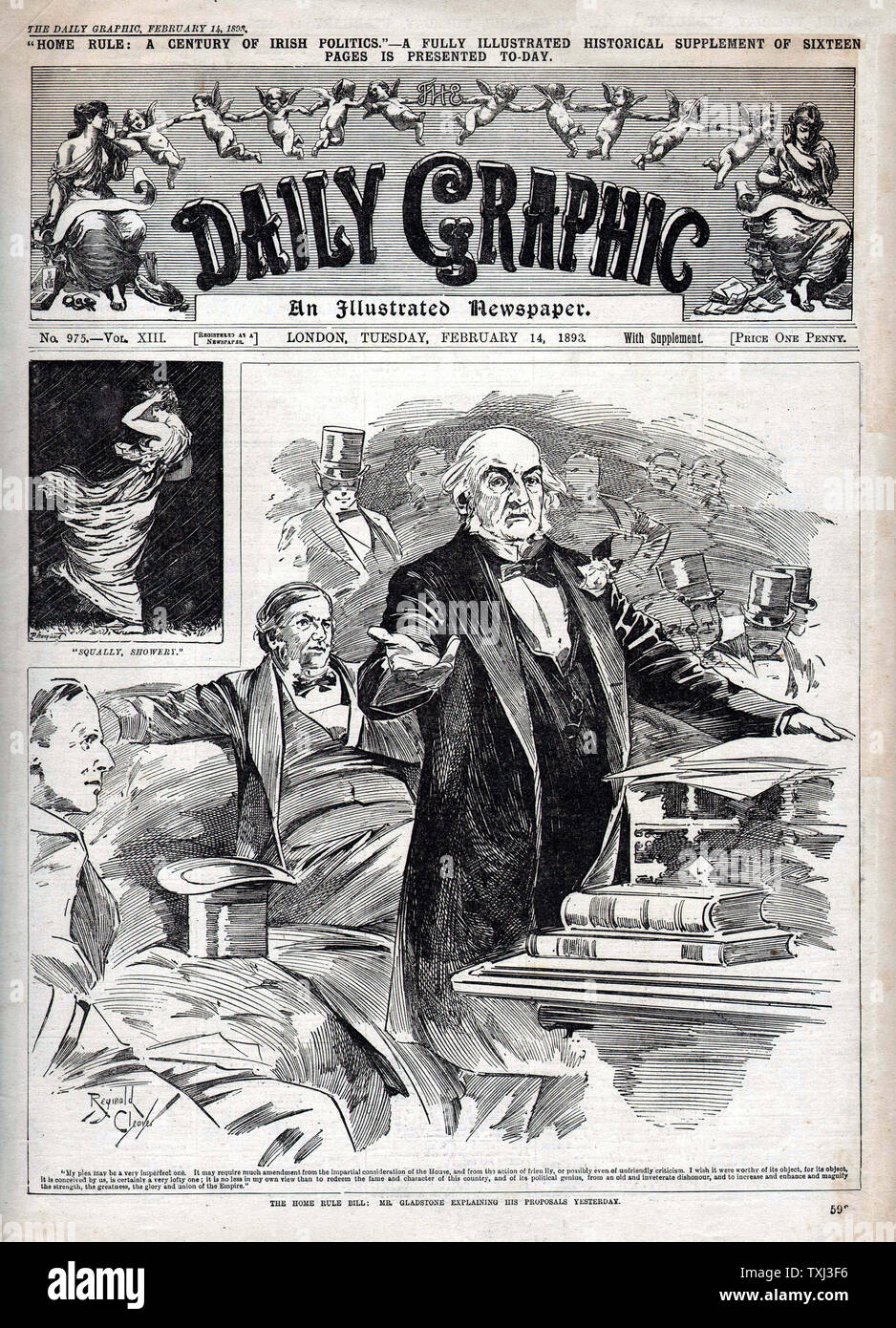 1893 Daily Graphic front page Prime Minister William Gladstone and Home ...