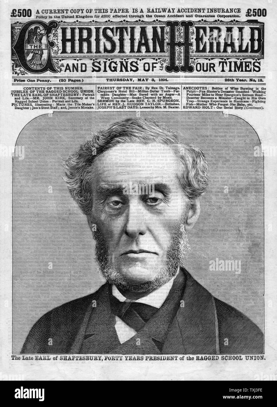 1894 Christian Herald front page The Late Earl of Shaftesbury 40 Years ...