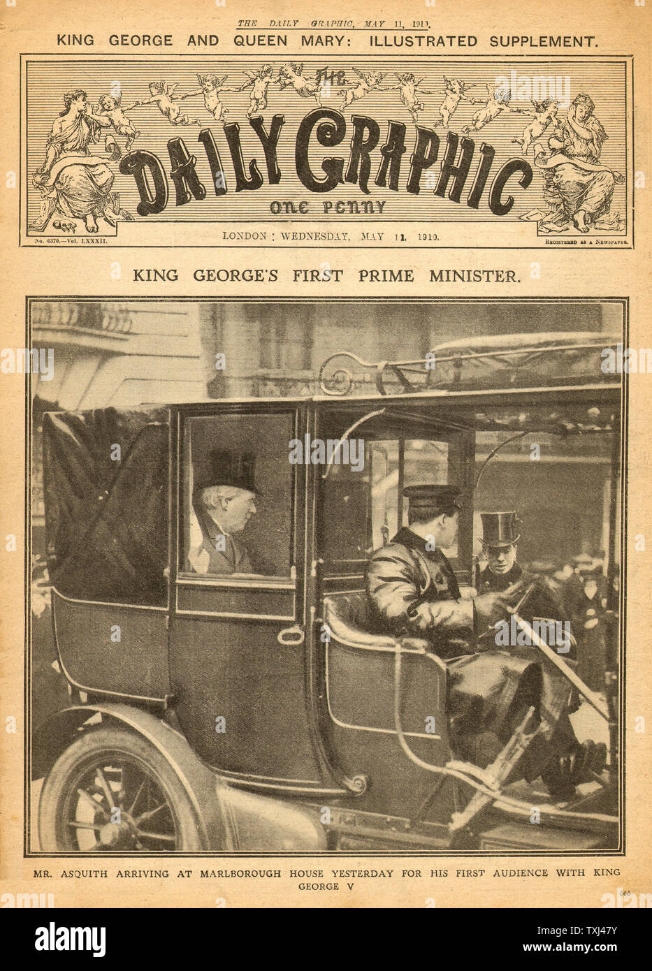 1910 Daily Graphic front page Prime Minister Asquith meets King George ...