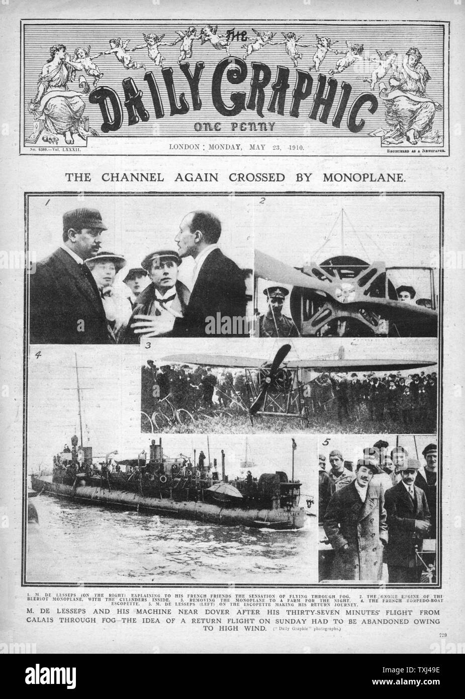 1910 Daily Graphic front page Jacques de Lesseps French aviator Second ...