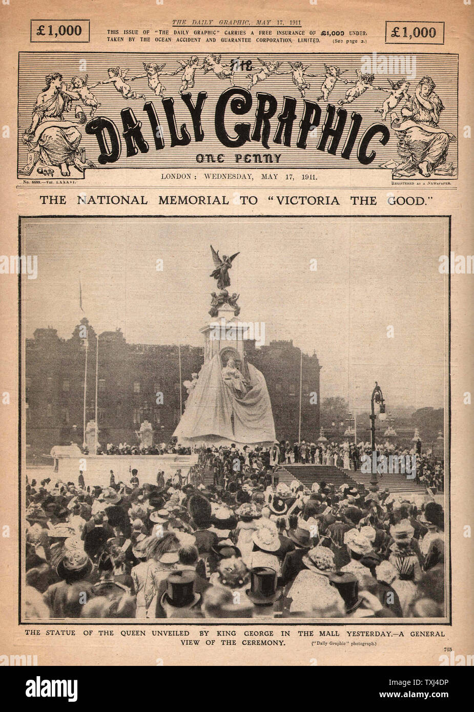 1911 Daily Graphic front page Queen Victoria Memorial unveiled outside ...