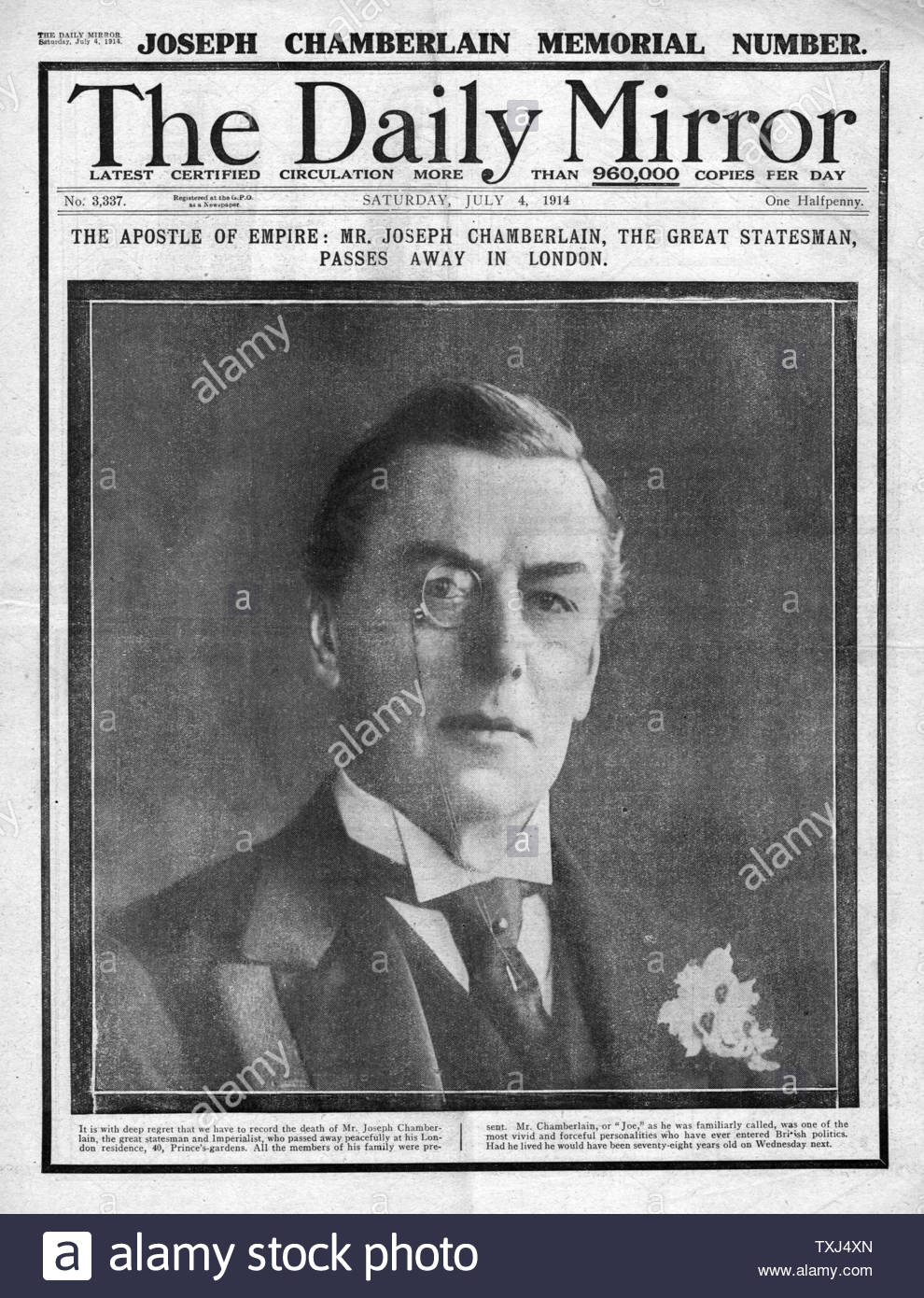 Daily Mirror Newspaper 1914 High Resolution Stock Photography and ...
