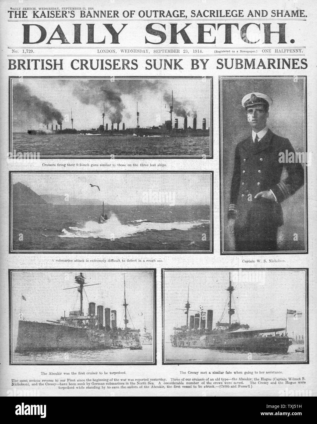 Sinking of hms aboukir Black and White Stock Photos & Images - Alamy