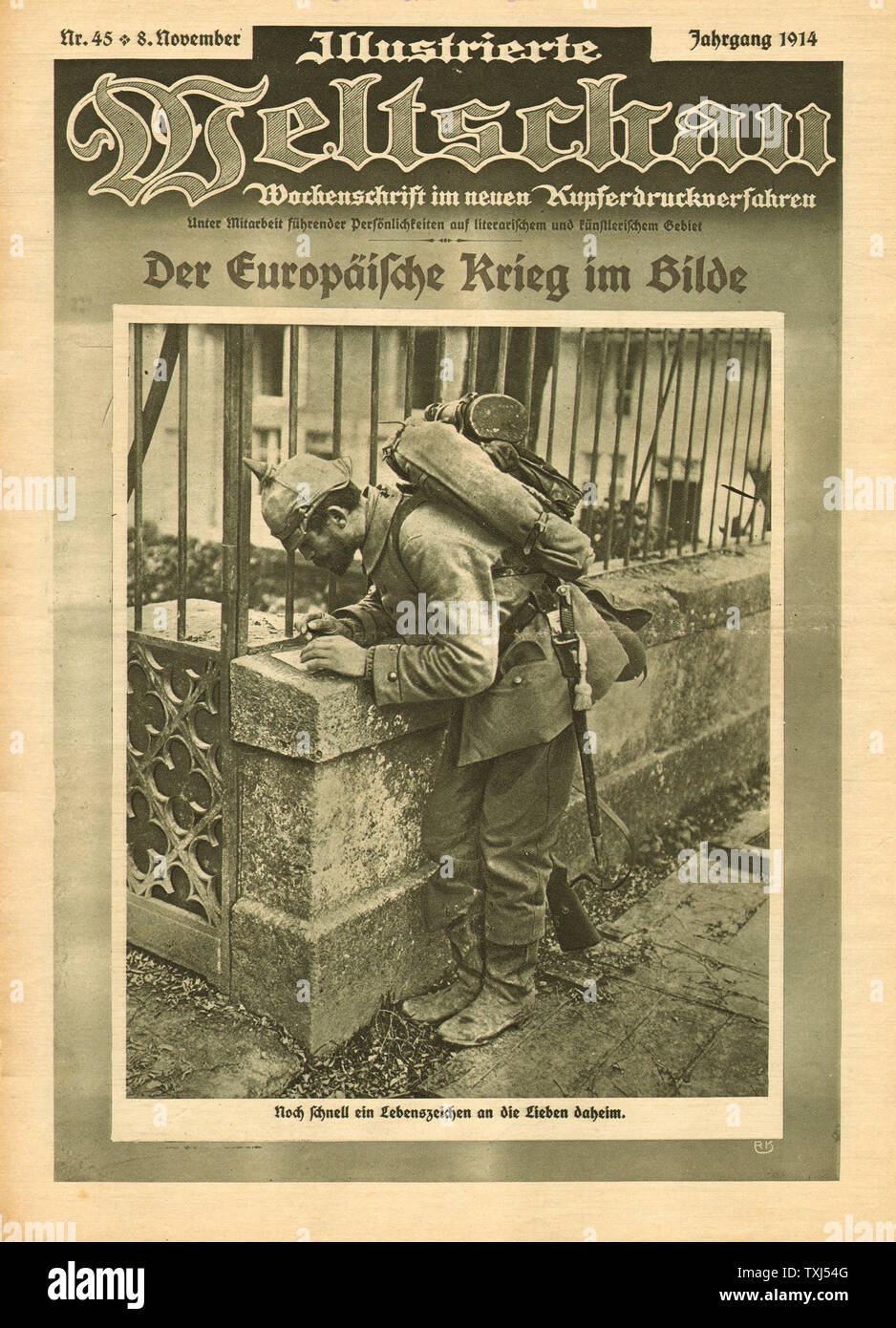 1914 Illustrierte Weltschau front page German soldier writes home Stock ...