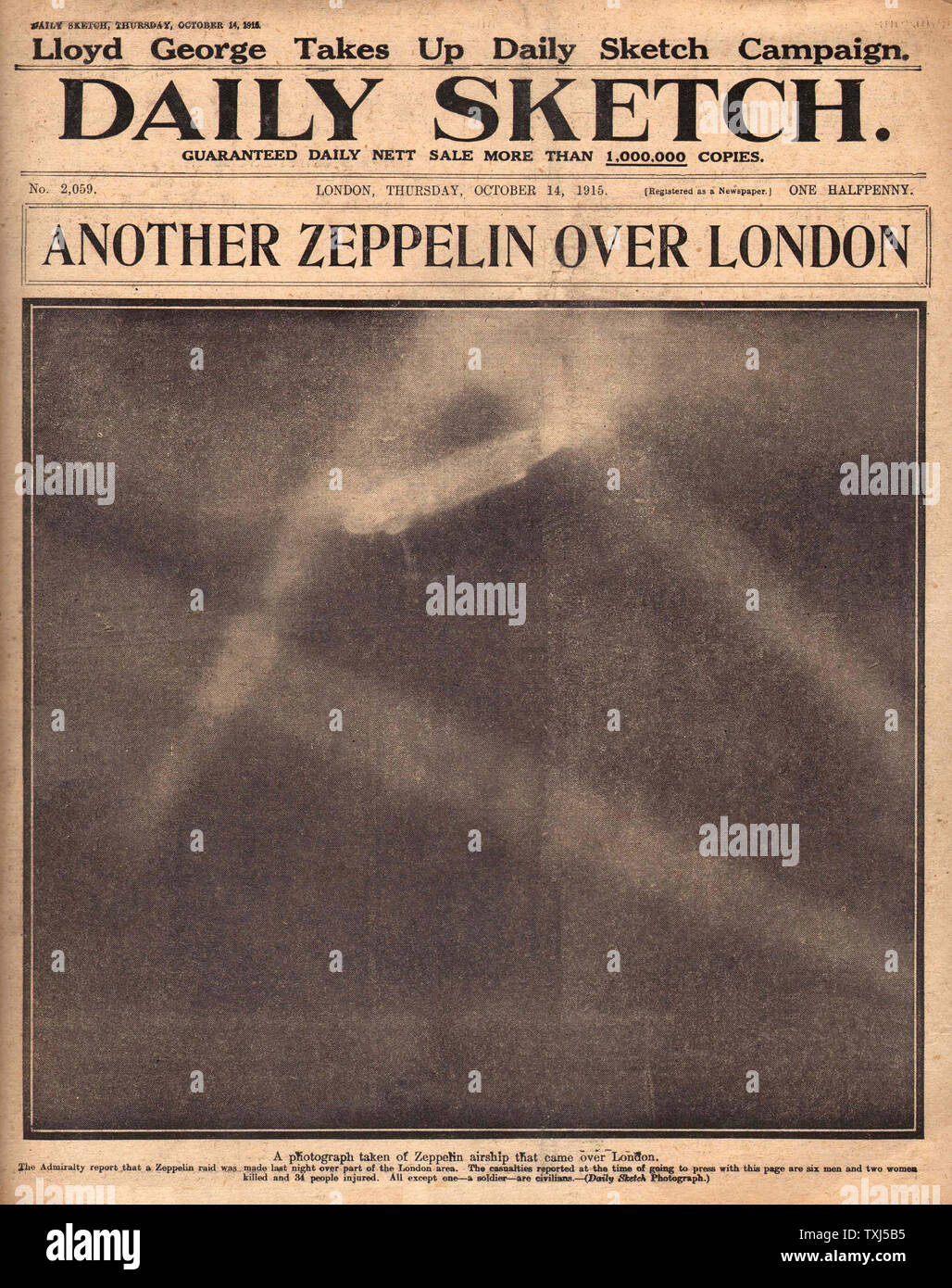 1915 Daily Sketch front page Zeppelin raid over London Stock Photo - Alamy
