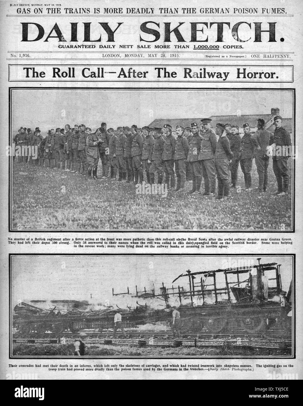 1915 Daily Sketch Front page Quintinshill train disaster Worst in ...