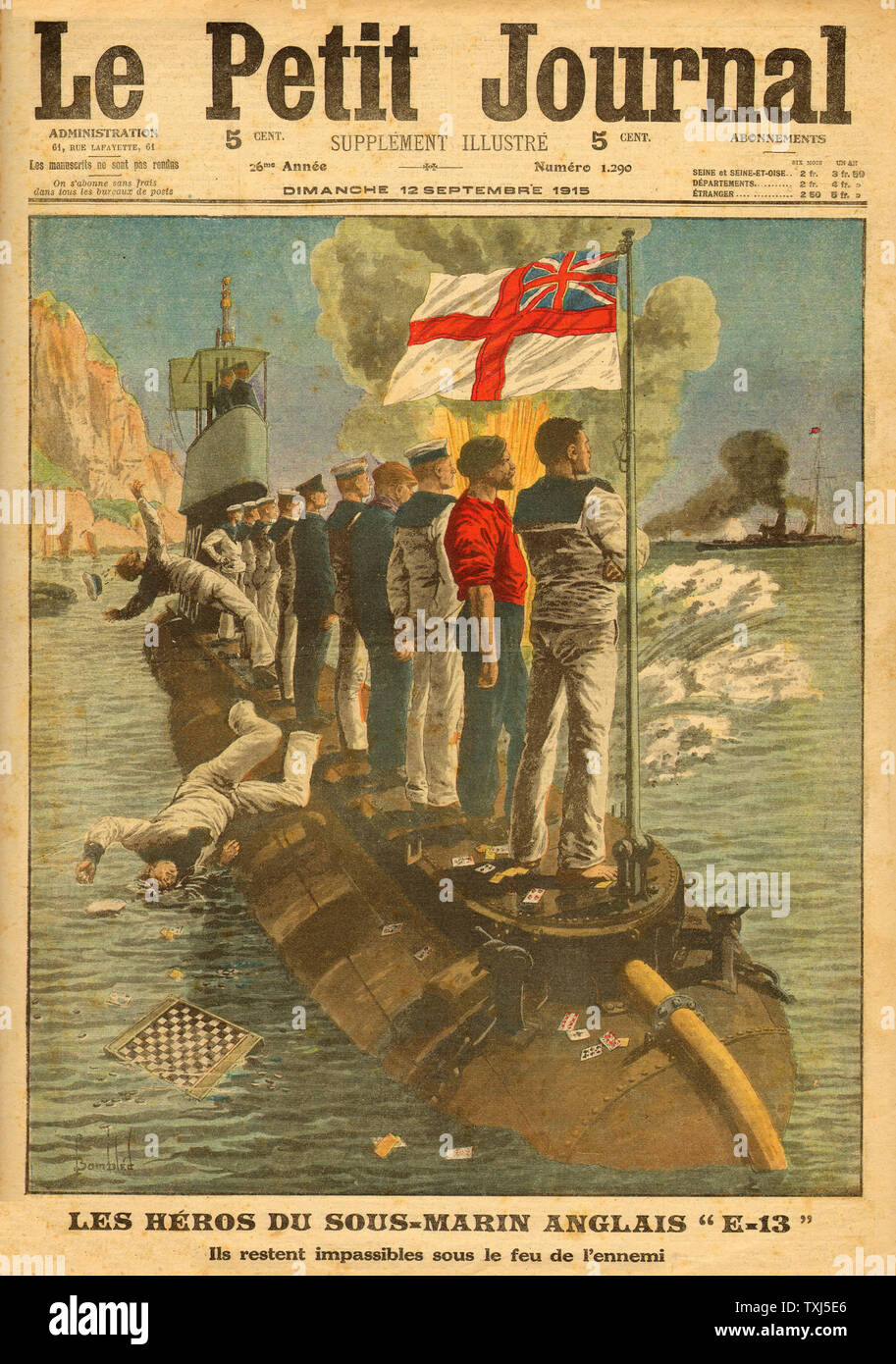 1915 Le Petit Journal front page British submarine E-13 Stock Photo - Alamy