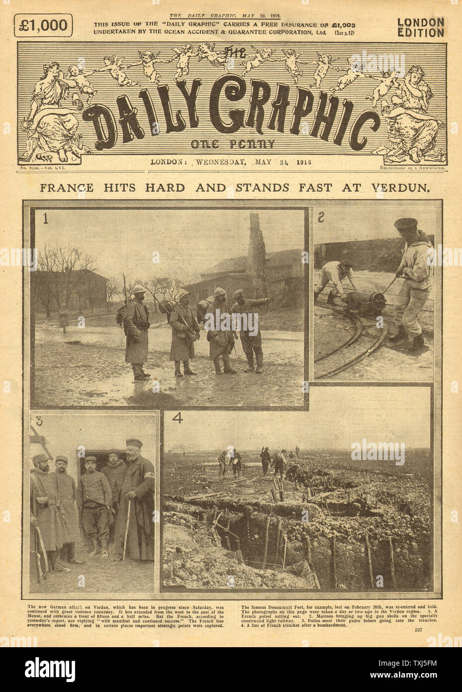 1916 Daily Graphic front page World War One Verdun Stock Photo - Alamy