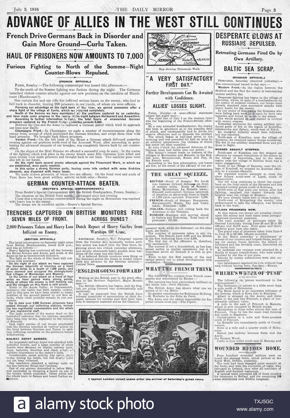 1916 Daily Mirror Front Page Stock Photos & 1916 Daily Mirror Front ...
