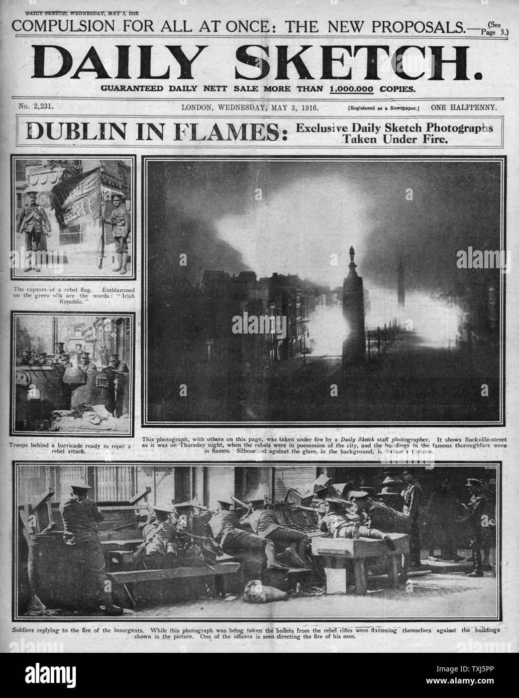 1916 Daily Sketch front page Easter Uprising Dublin Ireland Stock Photo ...