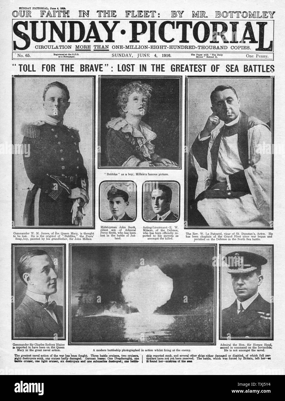 1916 Sunday Pictorial front page Battle of Jutland Stock Photo - Alamy