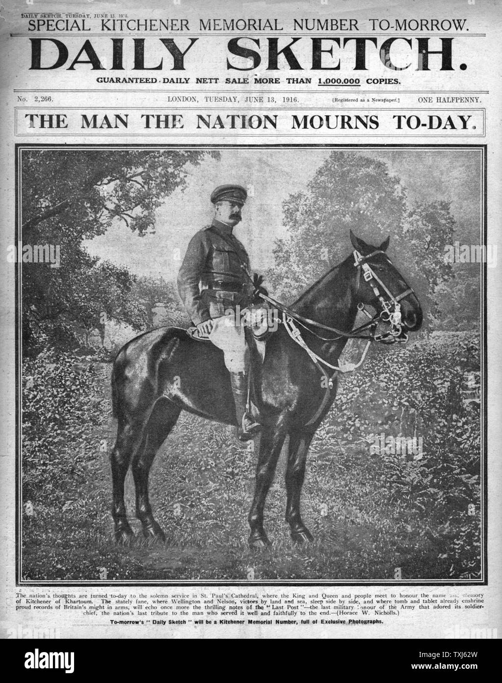 1916 Daily Sketch front page Lord Kitchener Death Stock Photo - Alamy