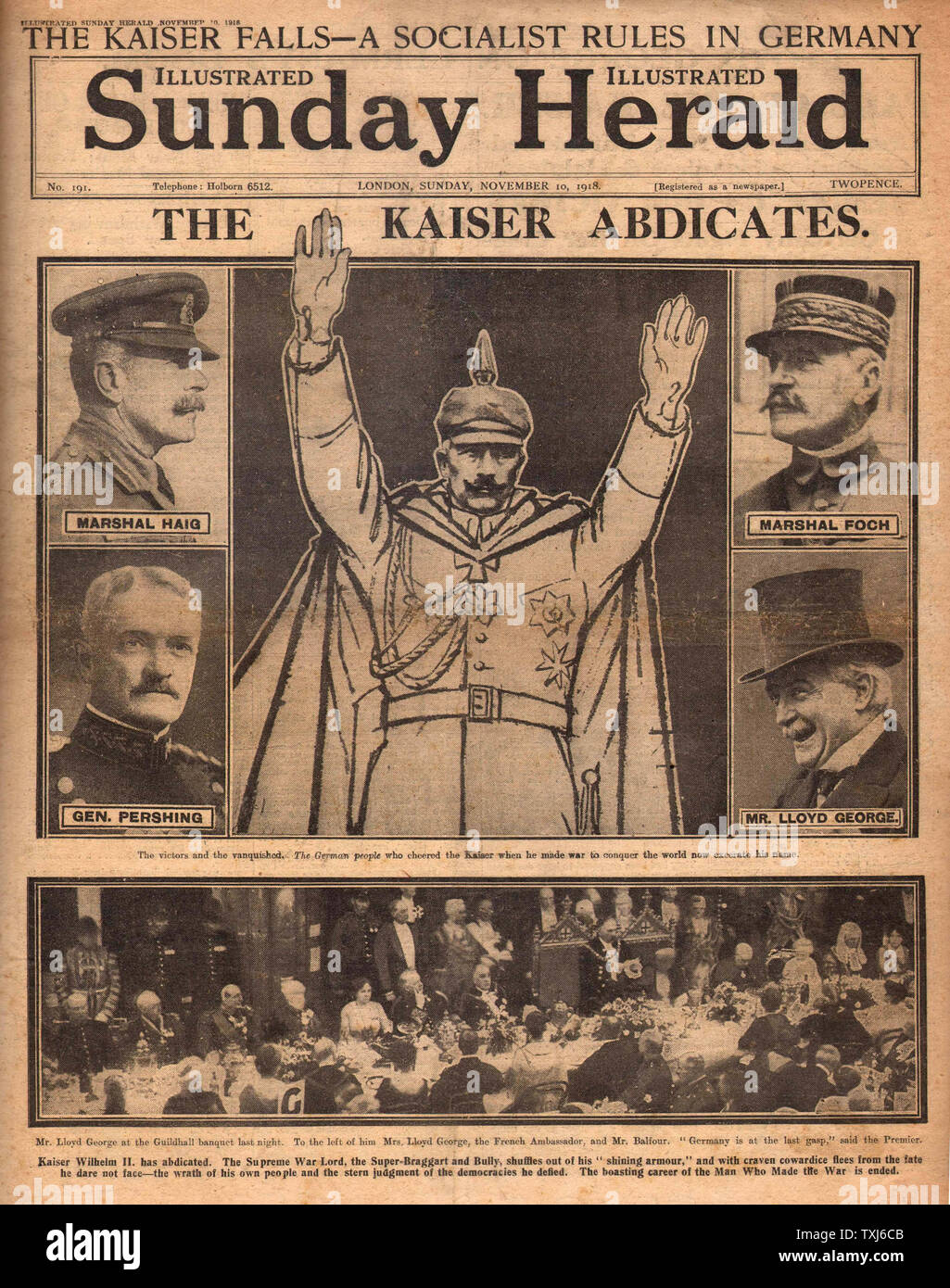 1918 Sunday Herald front page reporting Kaiser Wilhelm II Abdication ...