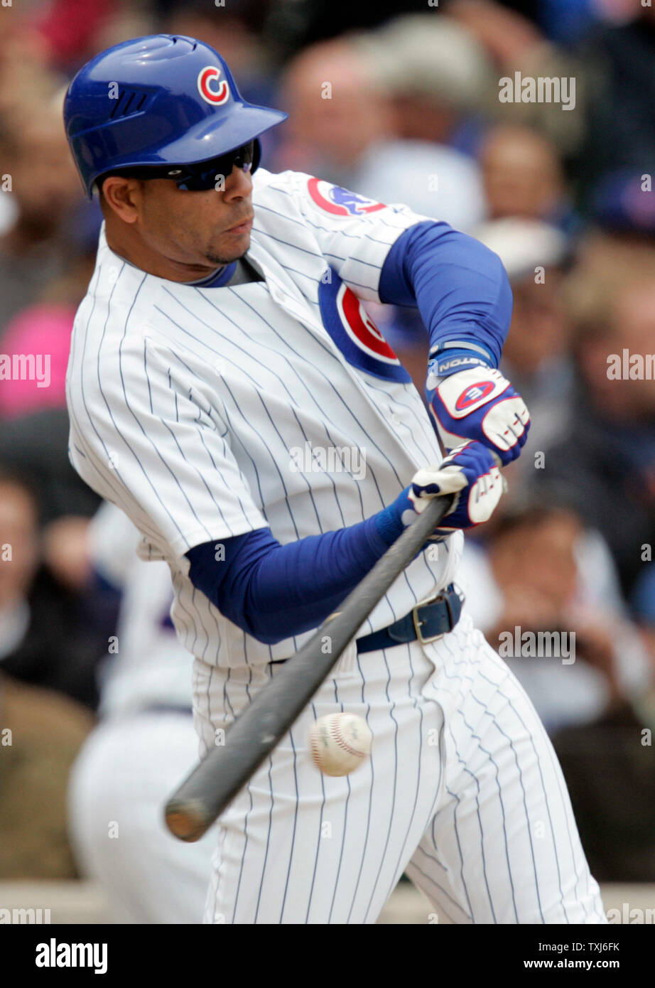 Chicago Cubs third baseman Aramis Ramirez hits a double in the second ...