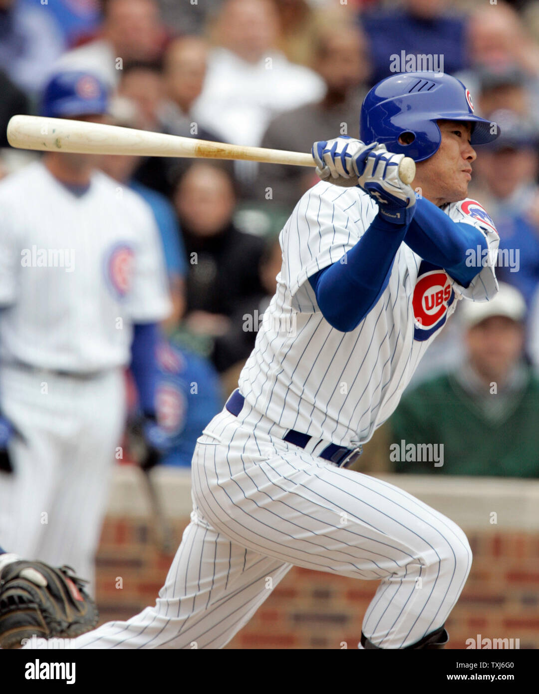 Chicago Cubs right fielder Kosuke Fukudome, from Japan, singles off of ...