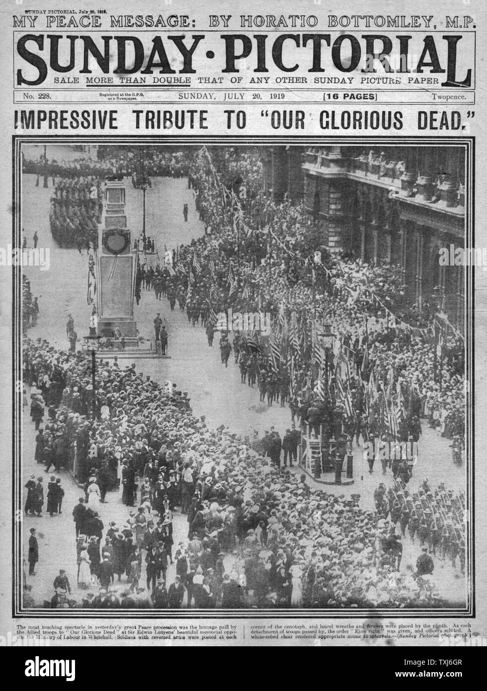 1919 Sunday Pictorial front page reporting Peace March in London Stock ...