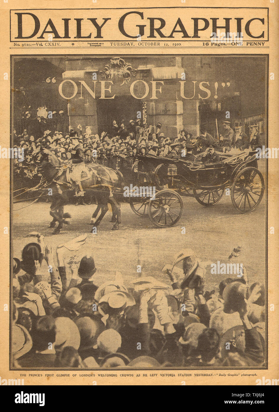 1920 Daily Graphic front page reporting Prince of Wales, later King ...