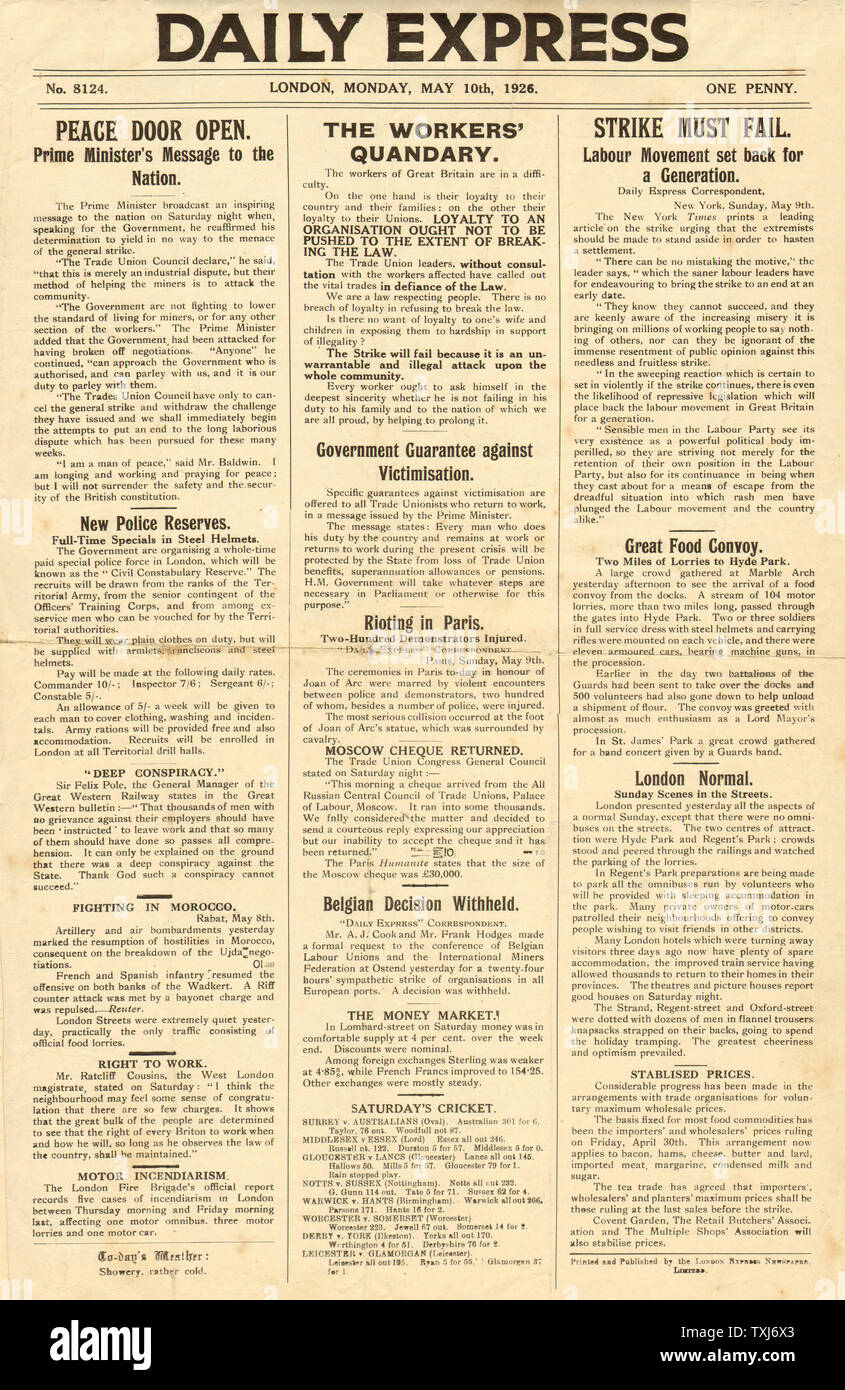 General strike 1926 churchill hi-res stock photography and images - Alamy